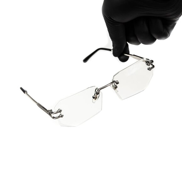 Street Knitted | Accessories | Mens Gem Cut Silver Frame Clear Lens ...